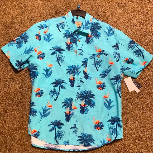 burnside | Shirts | Large Blue Buttondown Shirt Flamingos With Palm ...